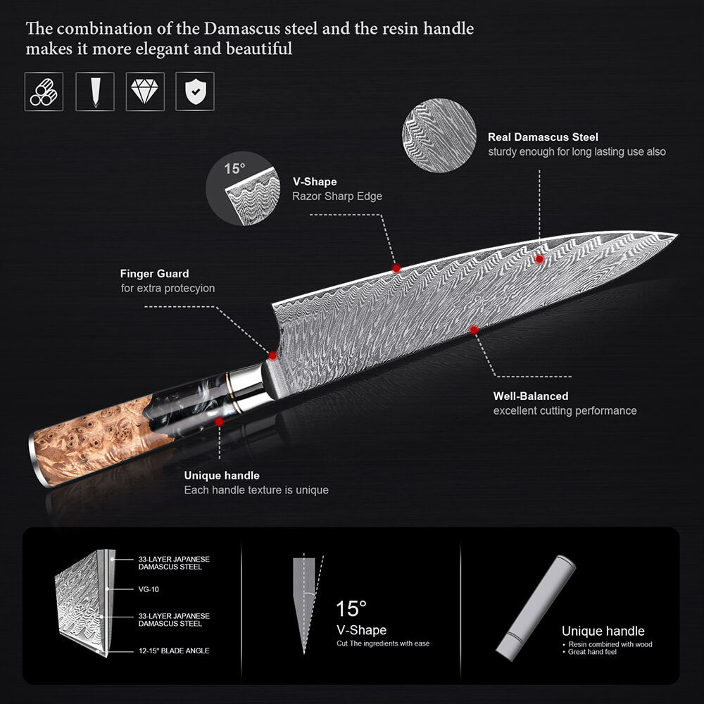 9 Piece Japanese 67 Layer Damascus Steel Chef Knife Set - Letcase.com