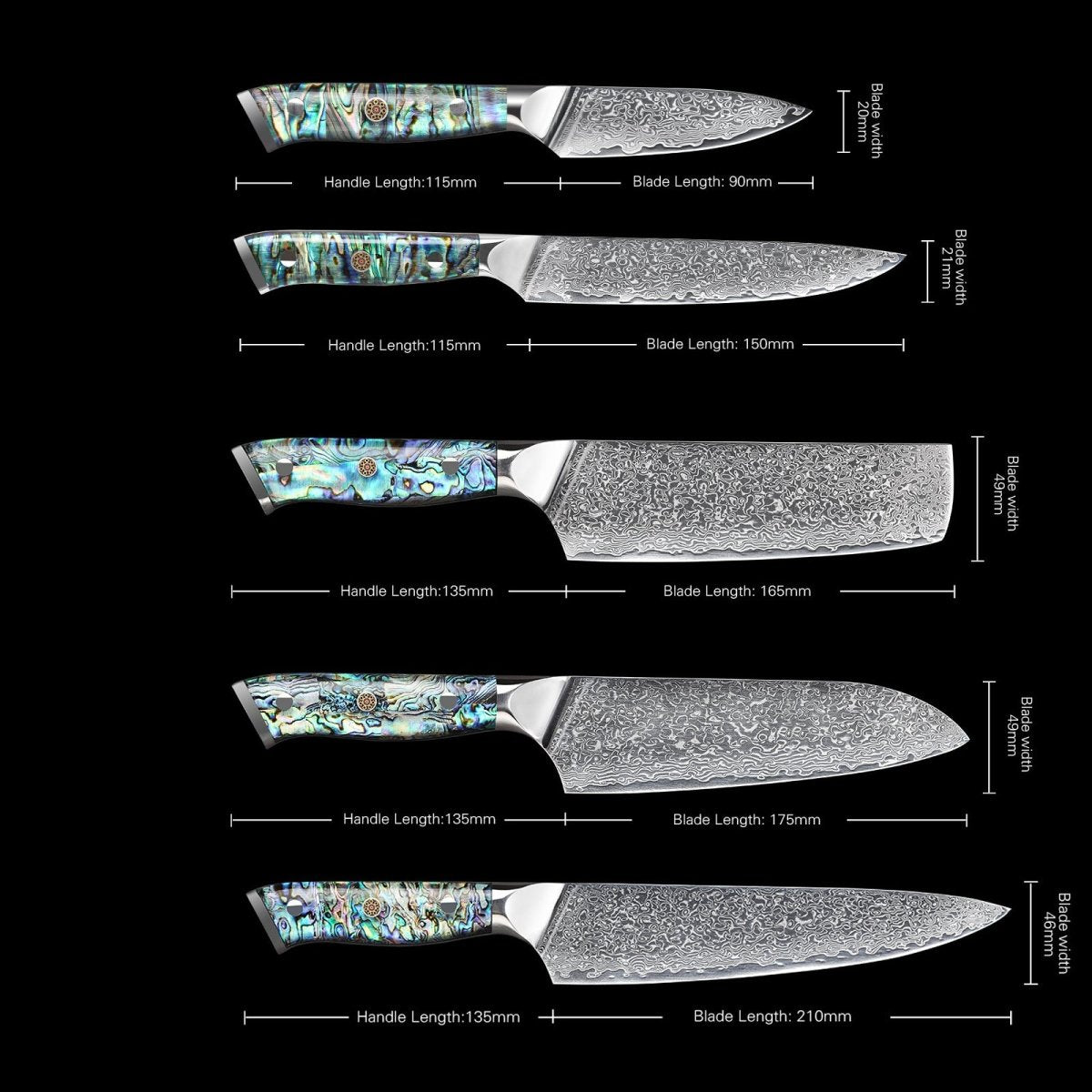 Japanese Damascus Chef Knife Set With Roll Bag - Letcase.com