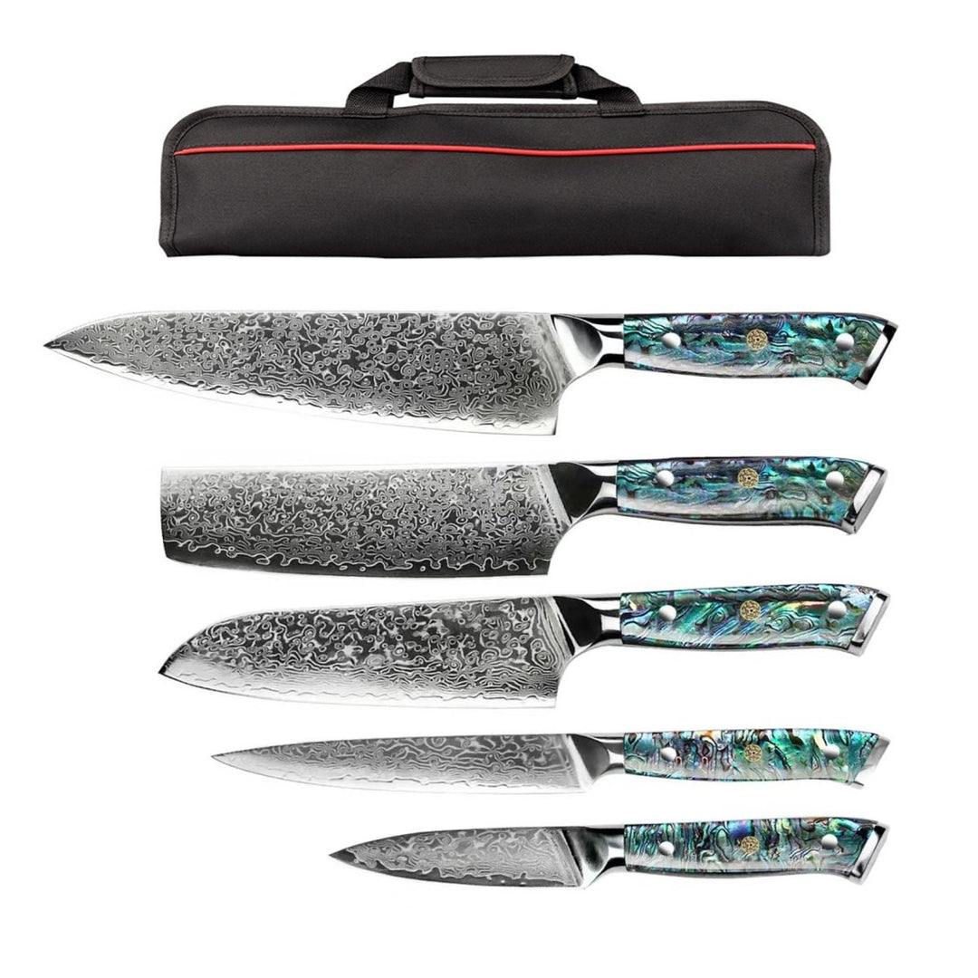 Japanese Damascus Chef Knife Set With Roll Bag - Letcase.com