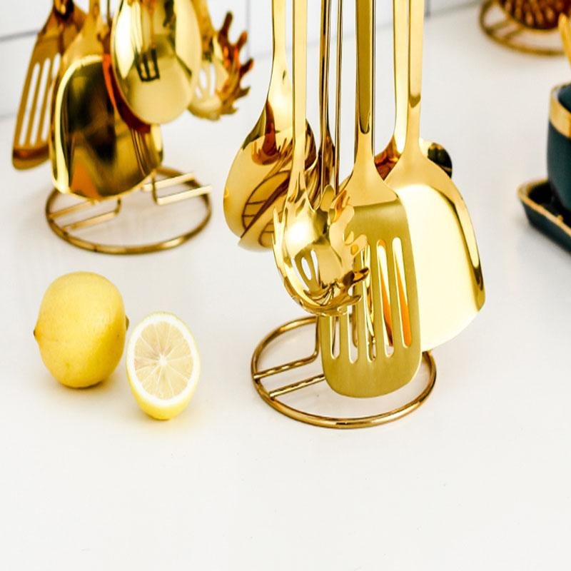 Stainless Steel Kitchen Utensil Set with Storage Rack - Letcase.com