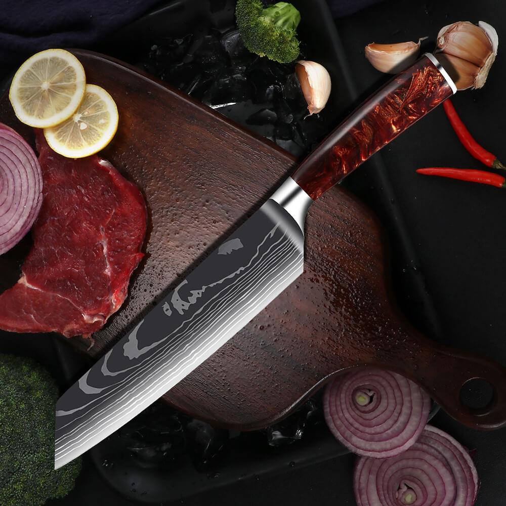 Premium Kitchen Knife Set With Red Resin Handle - Letcase.com