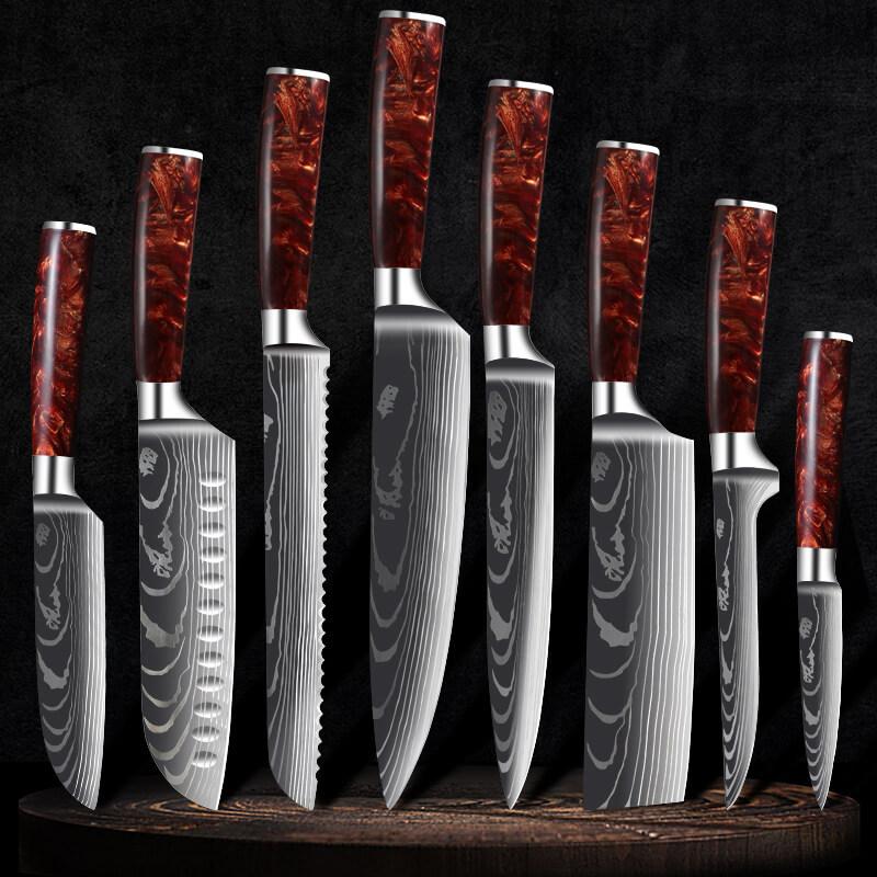 Premium Kitchen Knife Set With Red Resin Handle - Letcase.com