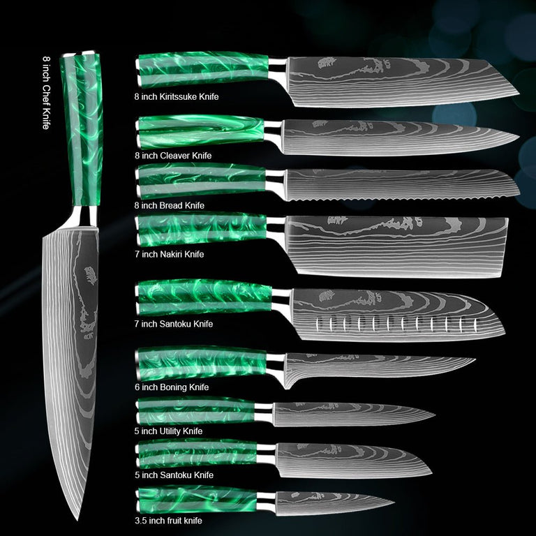 Green Resin Wooden Handle Kitchen Knives - Letcase.com